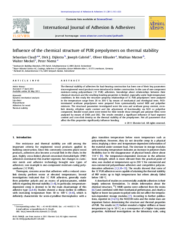 (PDF) Influence of the chemical structure of PUR prepolymers on thermal ...