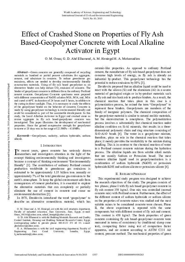 (PDF) Effect Of Crashed Stone On Properties Of Fly Ash Based-Geopolymer ...
