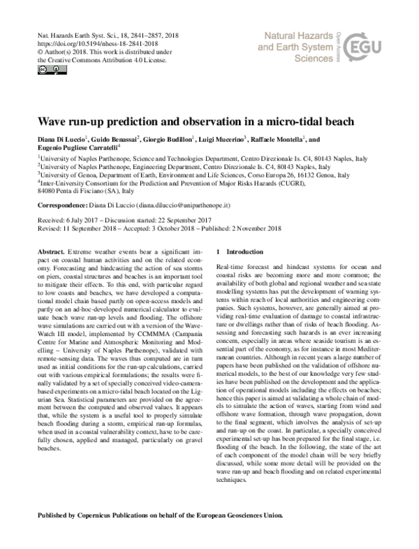 (PDF) Wave run-up prediction and observation in a micro-tidal beach