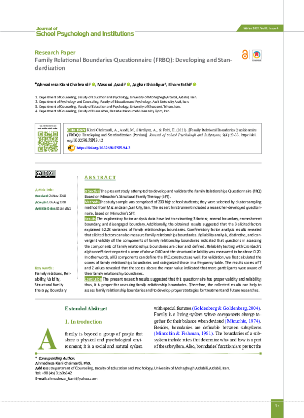 (PDF) Family Relational Boundaries Questionnaire (FRBQ): Developing and ...
