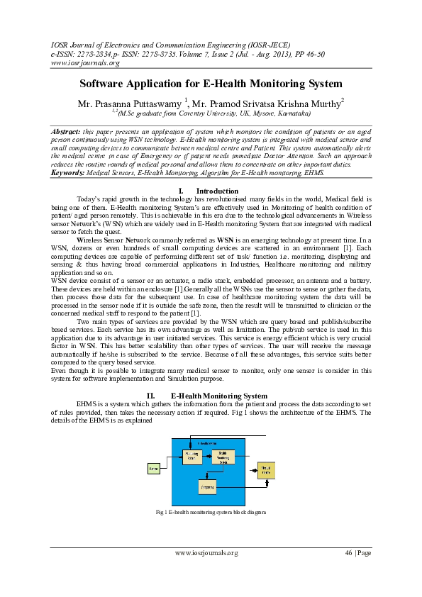(PDF) Software Application for E-Health Monitoring System