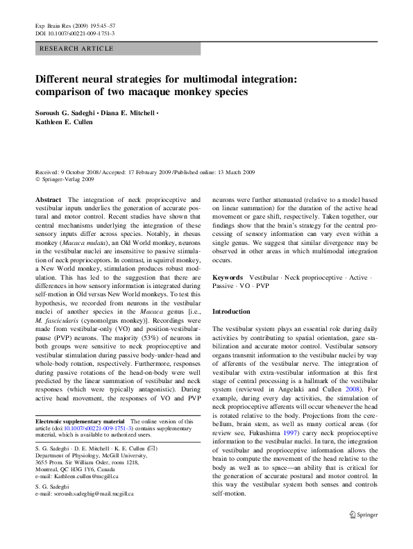 (PDF) Different neural strategies for multimodal integration ...