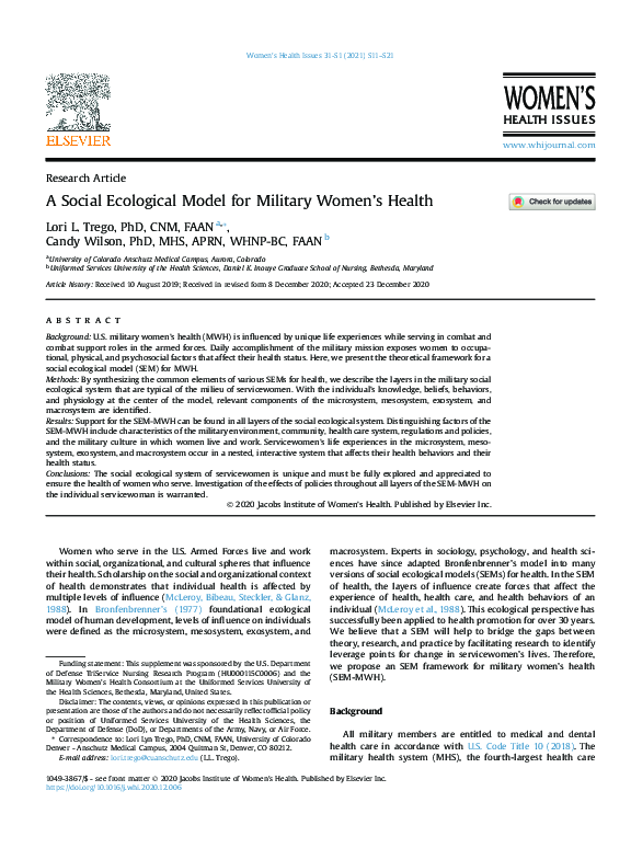 (PDF) A Social Ecological Model for Military Women's Health