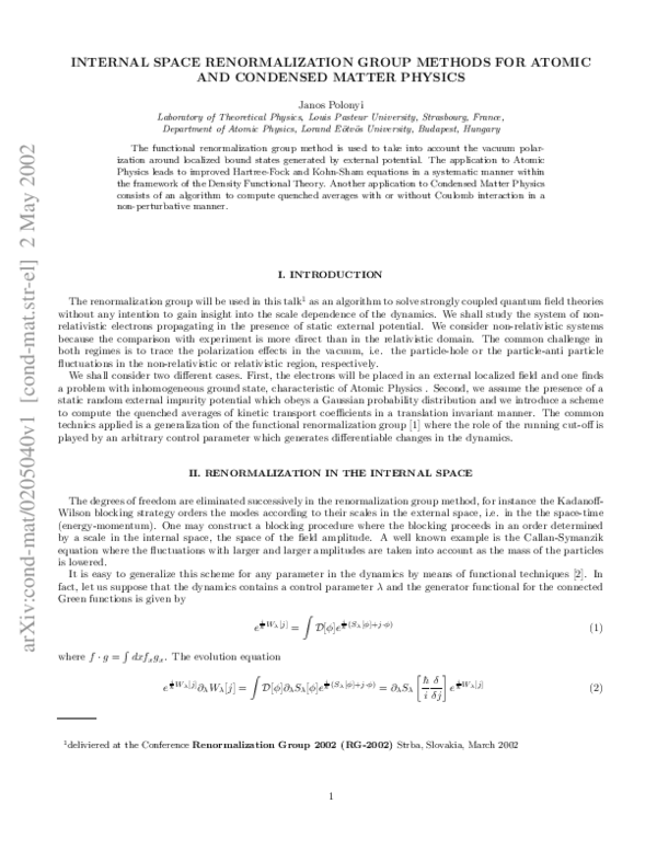 (PDF) Renormalization Group Techniques in Atomic and Condensed Matter