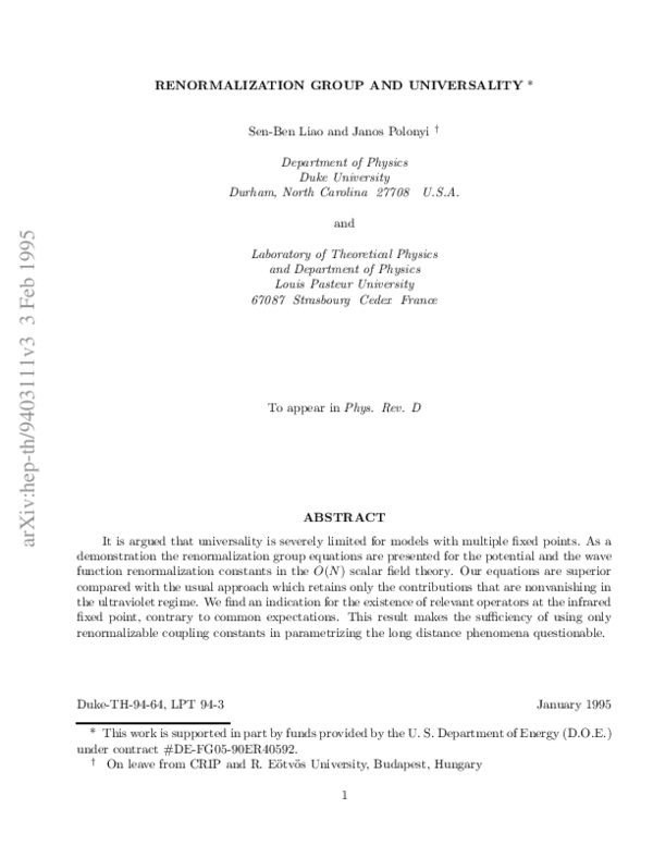 (PDF) Renormalization group and universality