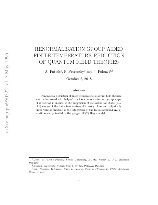 (PDF) Renormalisation Group Aided Finite Temperature Reduction of ...