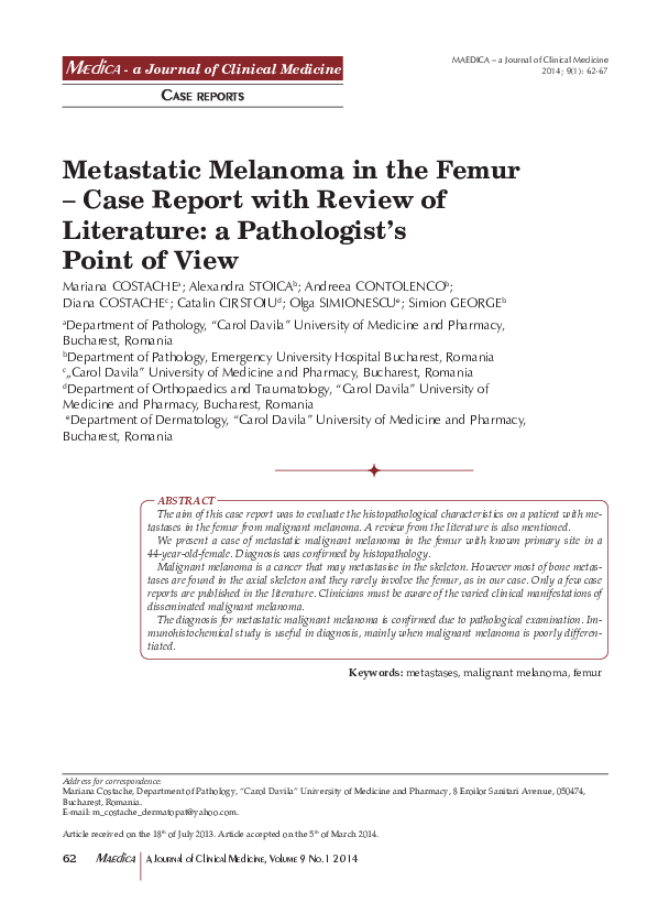 (PDF) Metastatic Melanoma in the Femur - Case Report with Review of Literature: a Pathologist's ...