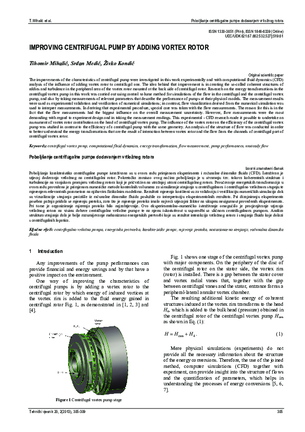 (PDF) Improving centrifugal pump by adding vortex rotor