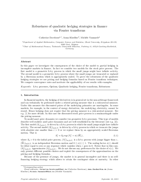 (PDF) Robustness of quadratic hedging strategies in finance via Fourier ...