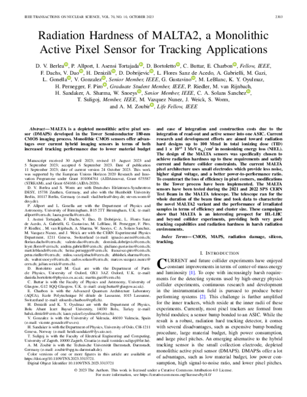 (PDF) Radiation Hardness of MALTA2, a Monolithic Active Pixel Sensor ...