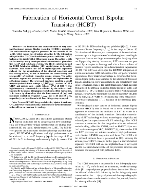 (PDF) Fabrication of horizontal current bipolar transistor (HCBT)