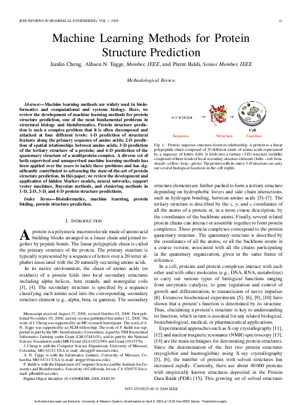 (PDF) Machine Learning Methods for Protein Structure Prediction