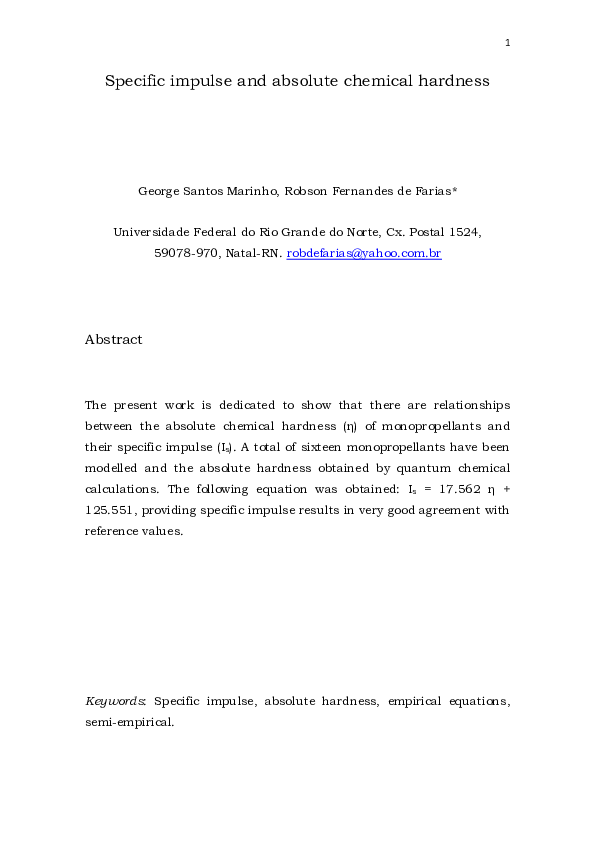 (PDF) Specific Impulse and Absolute Chemical Hardness