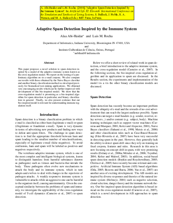 (PDF) Adaptive spam detection inspired by the immune system