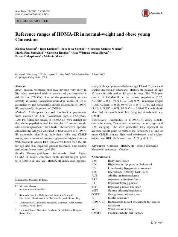 (PDF) Reference ranges of HOMA-IR in normal-weight and obese young ...