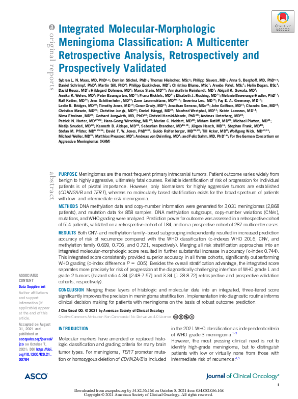 (PDF) Integrated Molecular-Morphologic Meningioma Classification: A Multicenter Retrospective ...