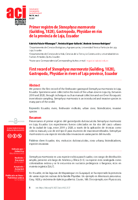 (PDF) Primer registro de Stenophysa marmorata(Guilding, 1828 ...