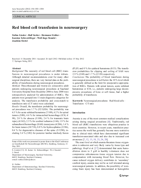 (PDF) Red blood cell transfusion in neurosurgery