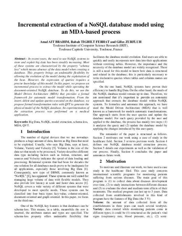 Pdf Incremental Extraction Of A Nosql Database Model Using An Mda