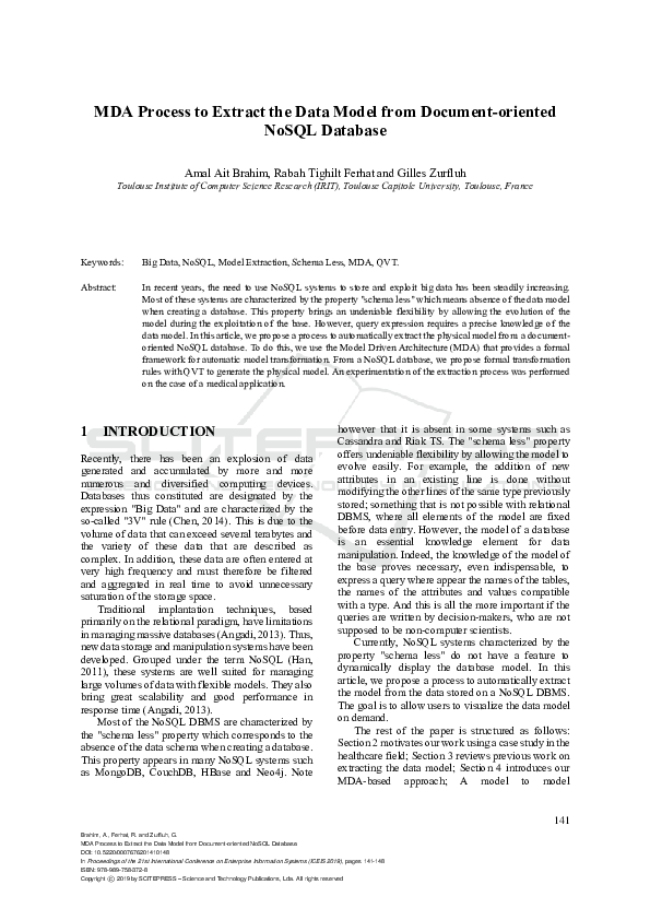 (PDF) MDA Process to Extract the Data Model from Document-oriented NoSQL Database