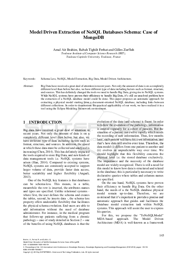 (PDF) Model Driven Extraction of NoSQL Databases Schema: Case of MongoDB