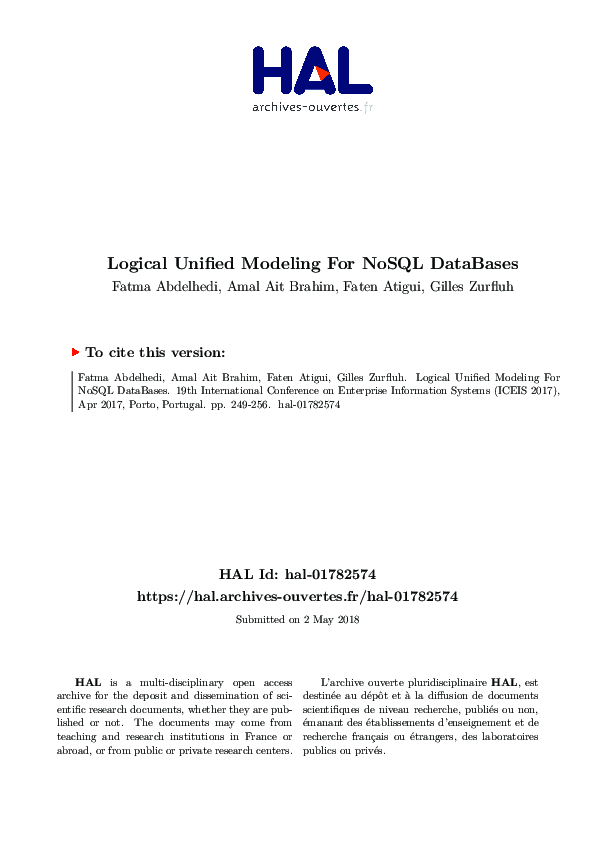 (PDF) Logical Unified Modeling for NoSQL Databases (PDF) Logical Unified Modeling for NoSQL Databases