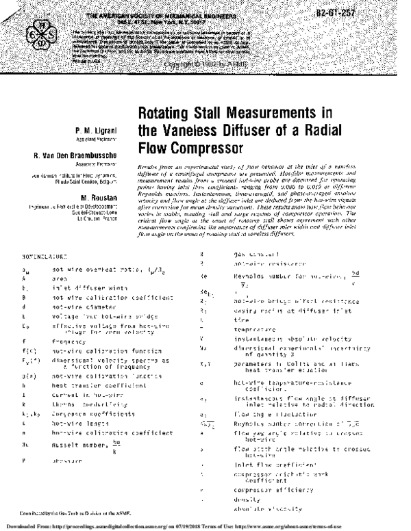 (PDF) Rotating Stall Measurements in the Vaneless Diffuser of a Radial ...