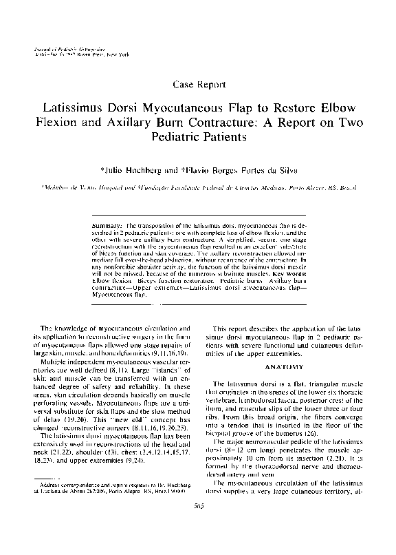 (PDF) Latissimus Dorsi Myocutaneous Flap to Restore Elbow Flexion and ...