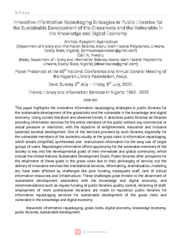 (PDF) Innovative Information Repackaging Strategies in Public Libraries ...