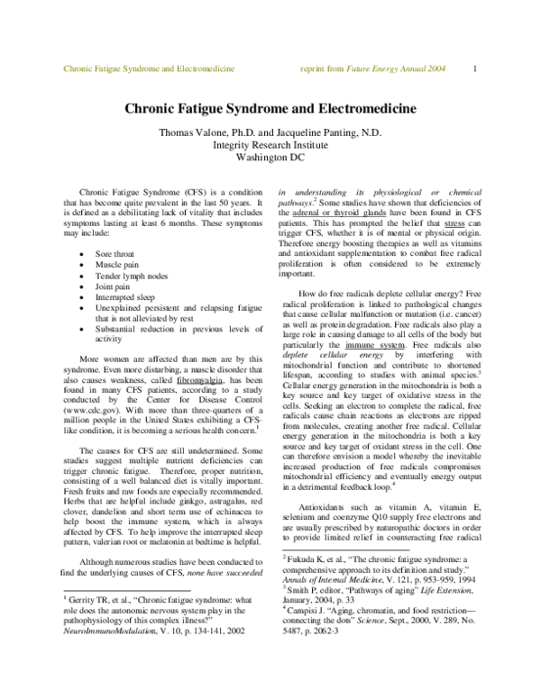 (PDF) Chronic Fatigue Syndrome and Electromedicine