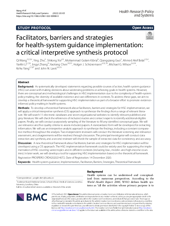 (PDF) Facilitators, barriers and strategies for health-system guidance ...
