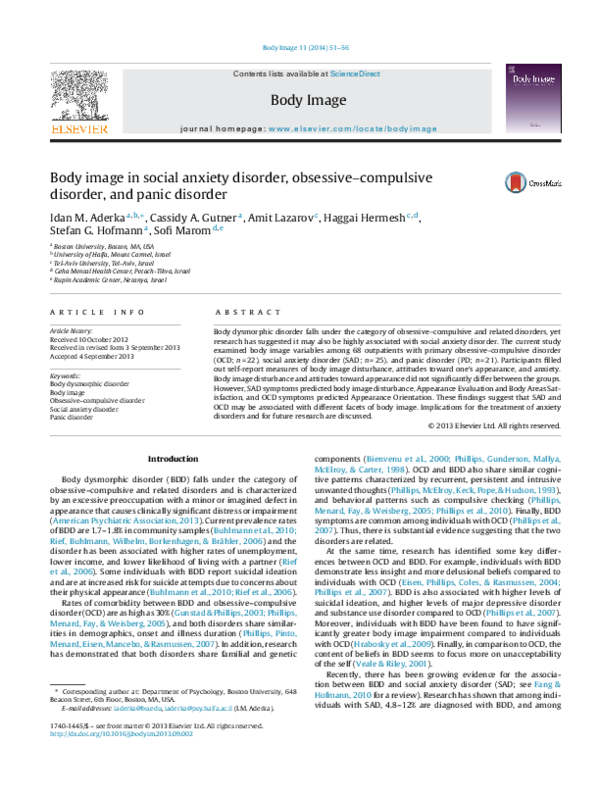(PDF) Body image in social anxiety disorder, obsessive–compulsive ...