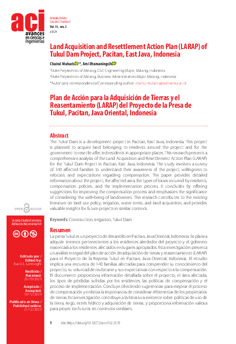 (PDF) Land Acquisition and Resettlement Action Plan (LARAP) of Tukul ...