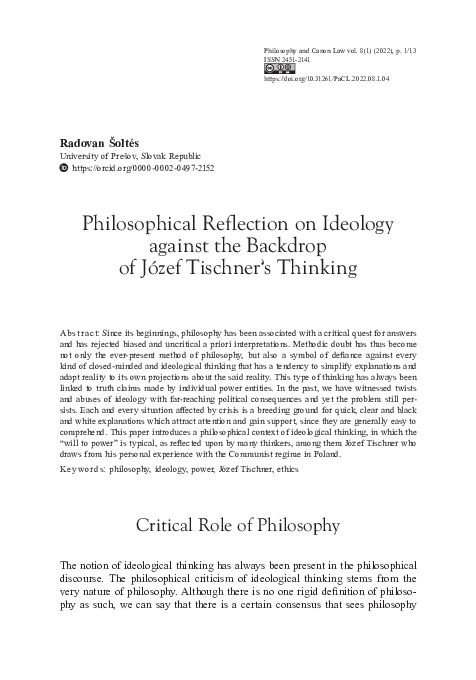 (PDF) Philosophical Reflection on Ideology against the Backdrop of ...