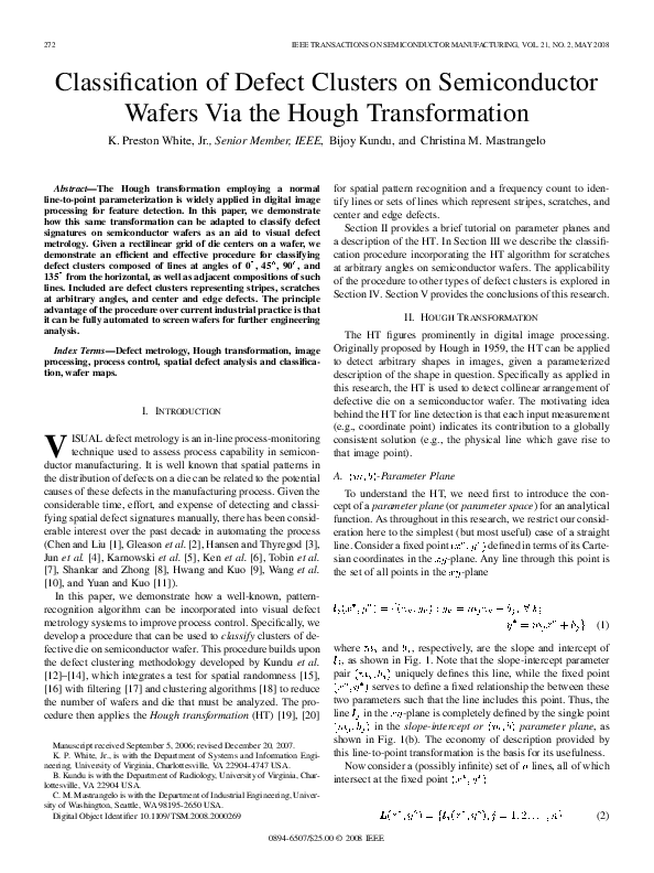 (PDF) Classification of Defect Clusters on Semiconductor Wafers Via the Hough Transformation