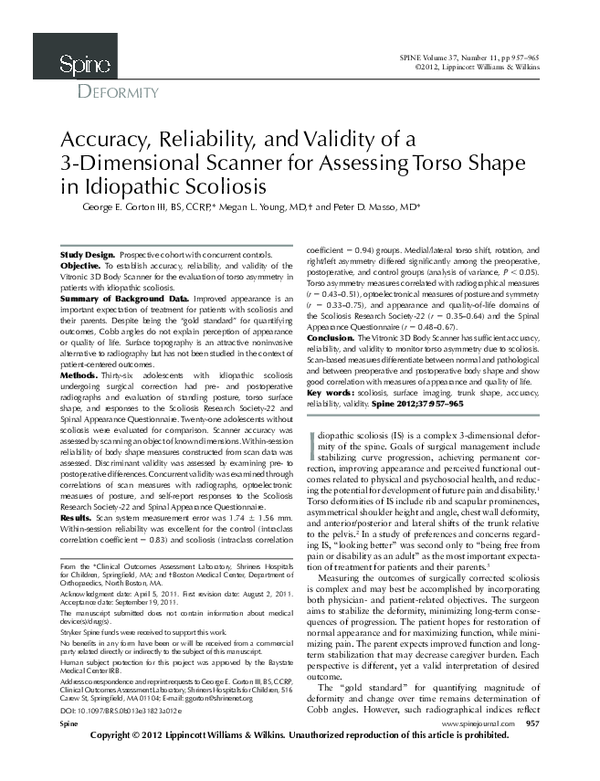 (PDF) Accuracy, Reliability, and Validity of a 3-Dimensional Scanner for Assessing Torso Shape ...