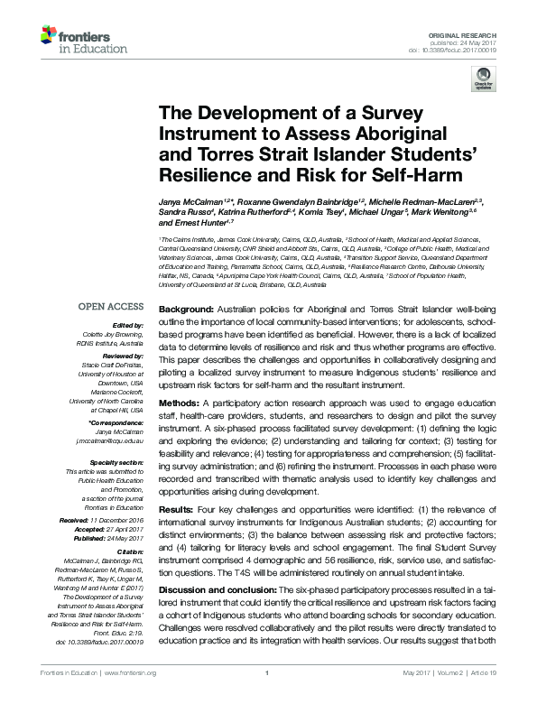 (PDF) The Development of a Survey Instrument to Assess Aboriginal and ...