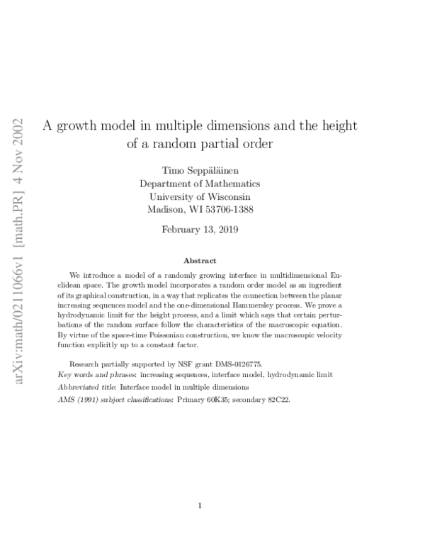 (PDF) A growth model in multiple dimensions and the height of a random partial order