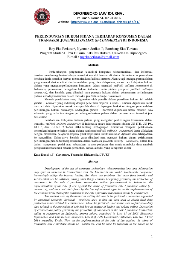 (PDF) Perlindungan Hukum Pidana Terhadap Konsumen Dalam Transaksi Jual/Beli Online (E-Commerce ...