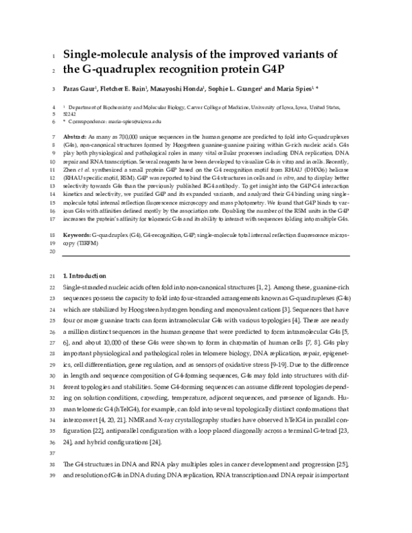 (PDF) Single-molecule analysis of the improved variants of the G ...