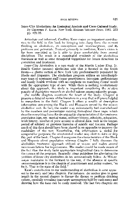 (PDF) Inner-City Alcoholism: An Ecological Analysis and Cross-Cultural ...