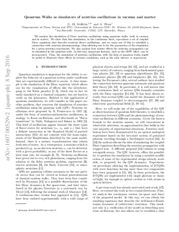 (PDF) Quantum walks as simulators of neutrino oscillations in a vacuum and matter