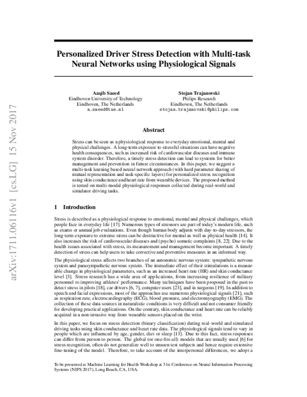 (PDF) Personalized Driver Stress Detection with Multi-task Neural ...