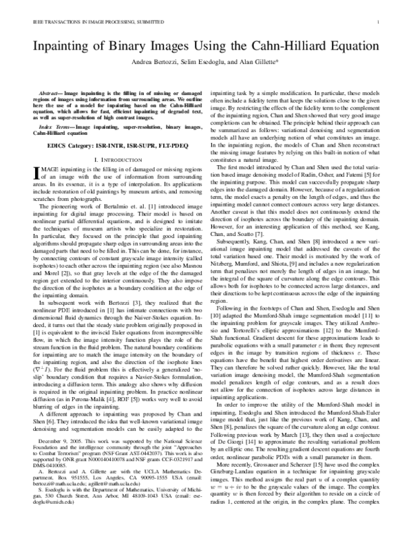 (PDF) Inpainting of Binary Images Using the Cahn–Hilliard Equation