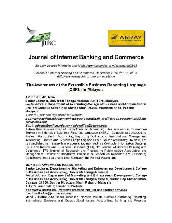 (PDF) The Awareness of the Extensible Business Reporting Language(XBRL) In Malaysia