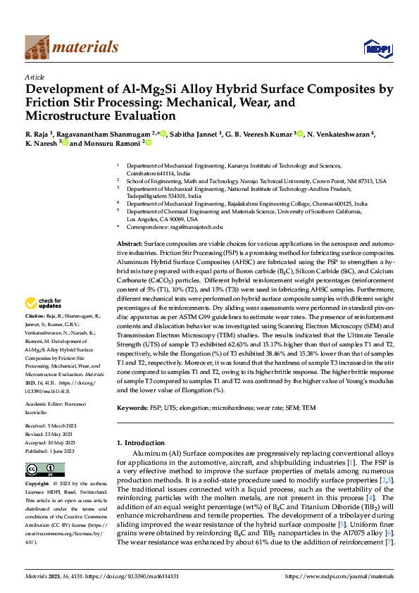 (PDF) Development of Al-Mg2Si Alloy Hybrid Surface Composites by ...