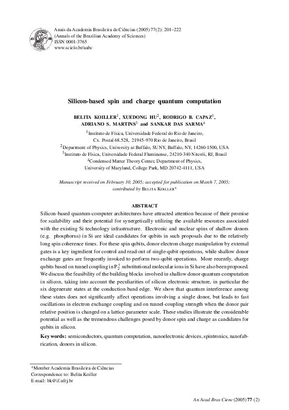 (PDF) Silicon-based spin and charge quantum computation