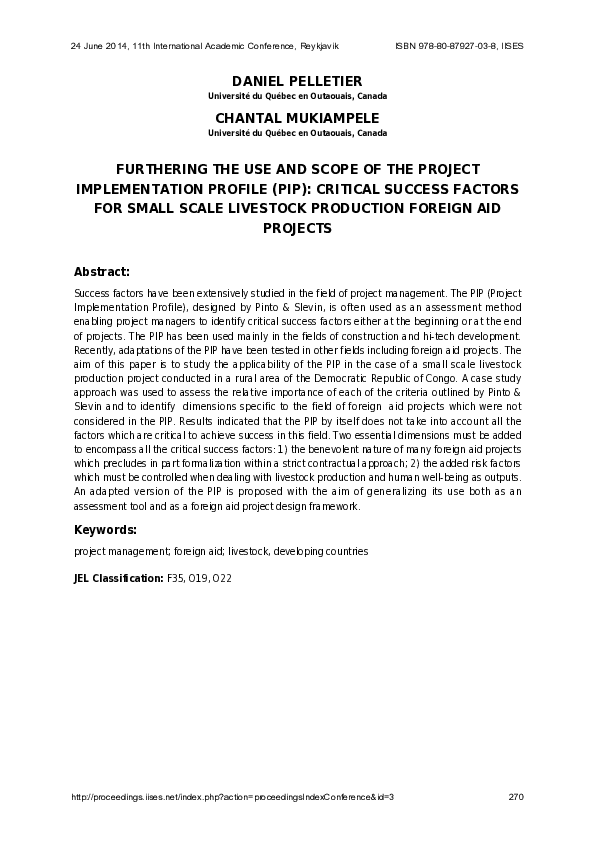(PDF) Furthering the use and scope of the Project Implementation ...
