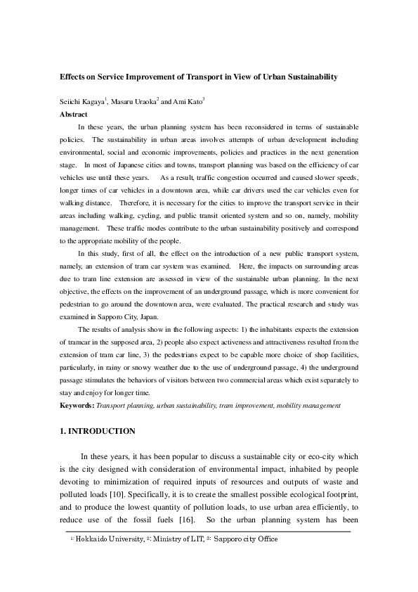 (PDF) Effects on Service Improvement of Transport in view of urban ...