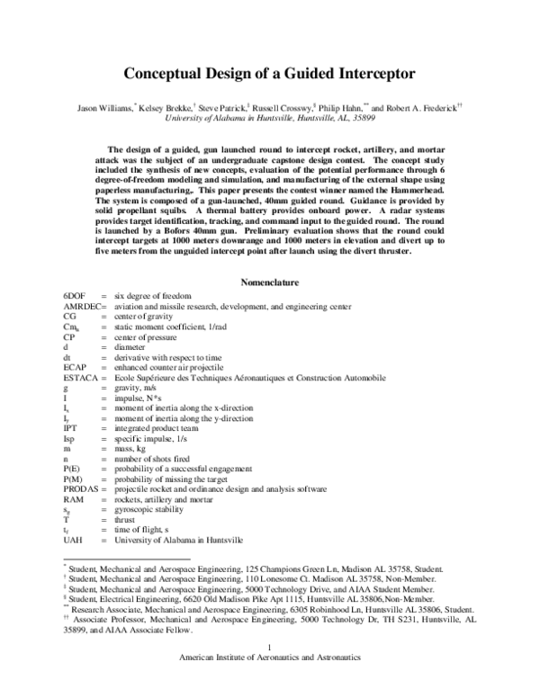 (PDF) Conceptual Design of a Guided Interceptor